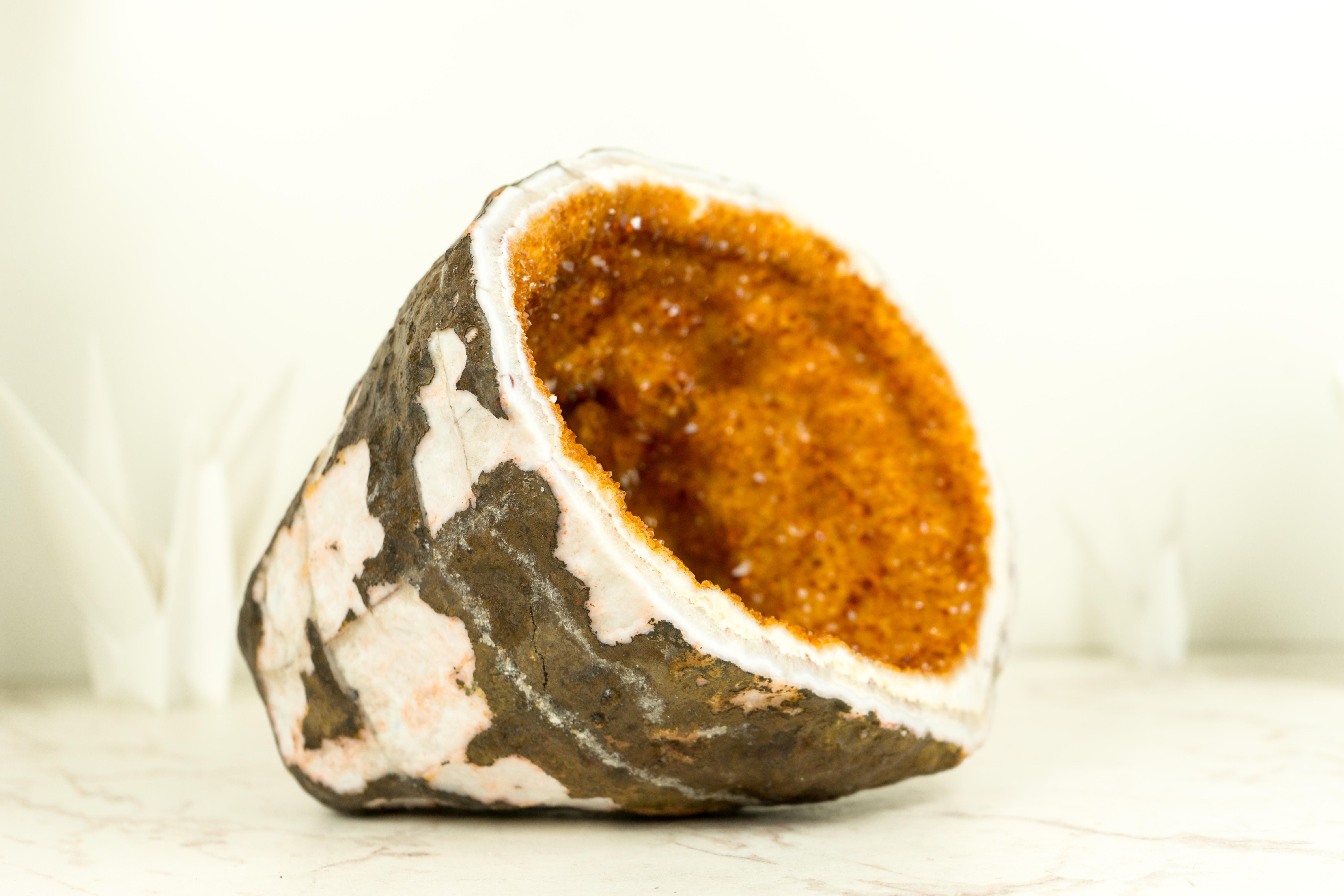 Natural Citrine Geode Cave with Galaxy Citrine Druzy and Flower Rosette ...