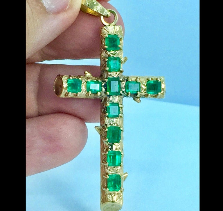 Natural Colombian Emerald Cross Pendant 18 Karat Yellow Gold at 1stDibs ...
