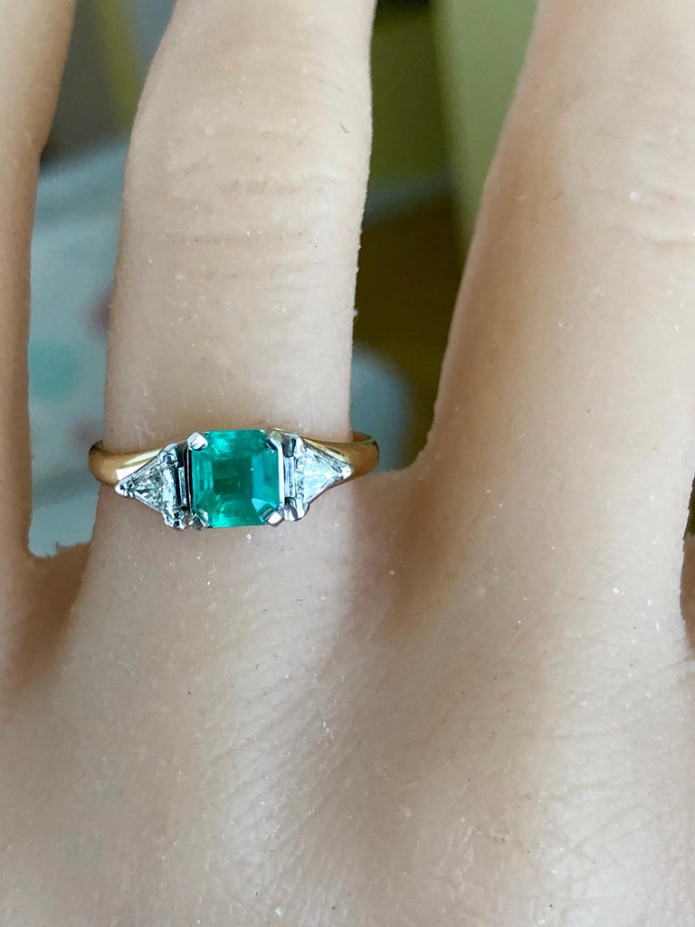 Vintage Colombian Emerald Triangular Diamond Three-Stone Engagement ...