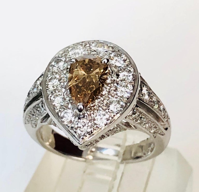 Natural Color Champagne Diamond 0.88 CT, Platinum Ring- For Sale at ...