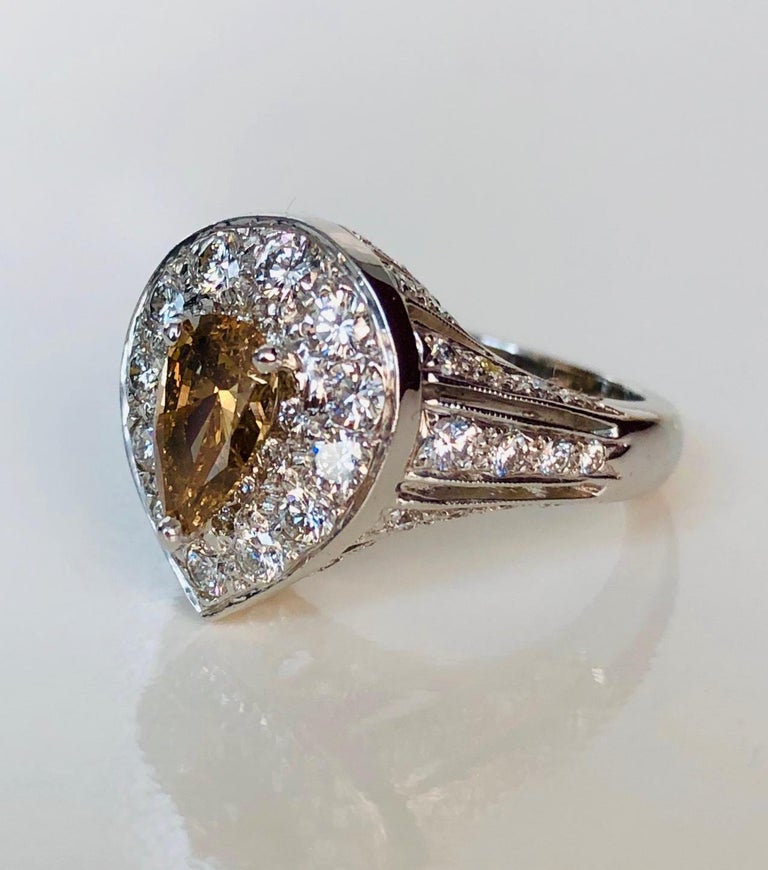 Natural Color Champagne Diamond 0.88 CT, Platinum Ring- For Sale at ...