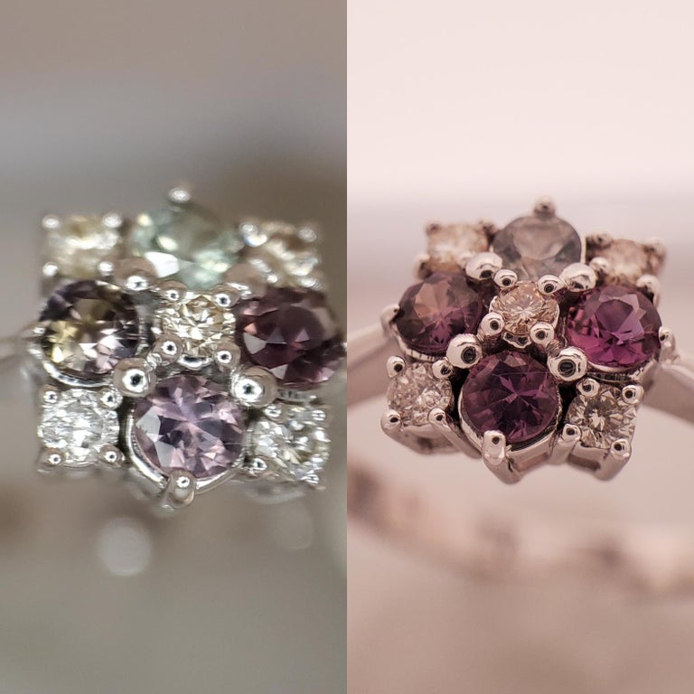 Natural Color Change Montana Sapphire and Diamond Ring 18 Karat White ...