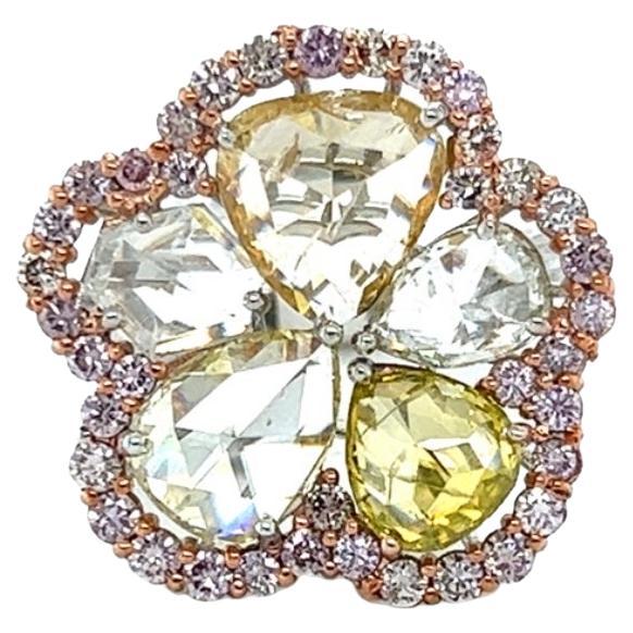 18k White Gold Mine Cut Diamond Antique Flower Ring at 1stDibs