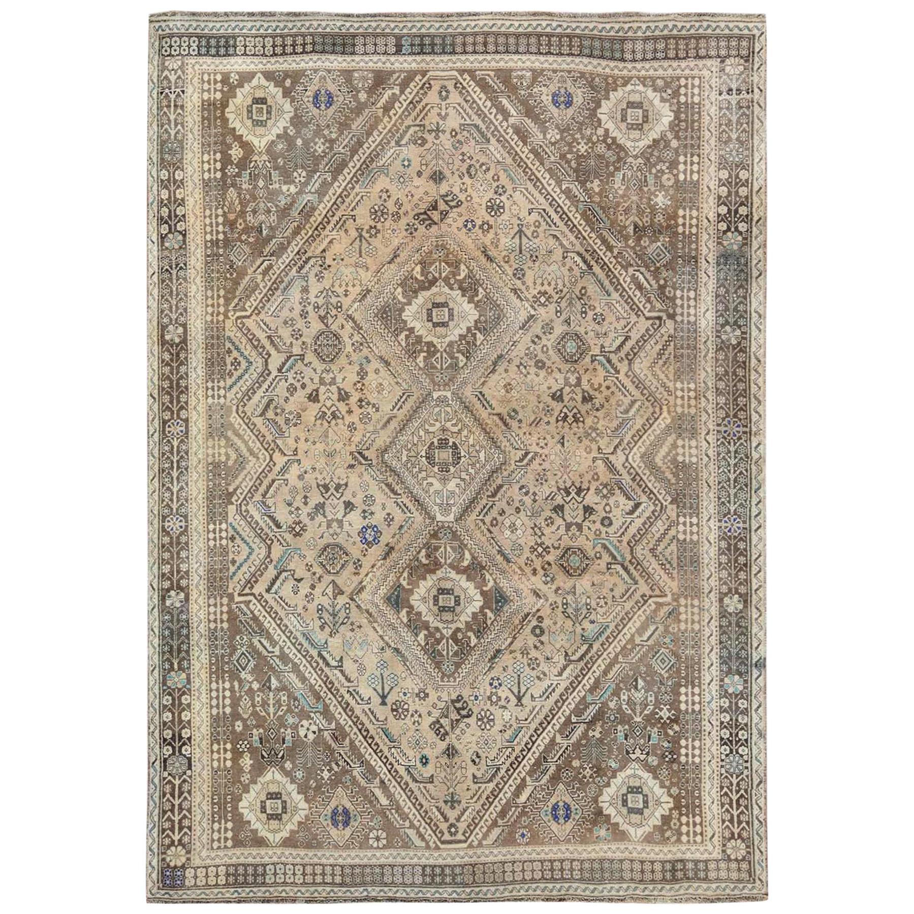 Natural Colors Gallery Size Old and Worn Down Persian Shiraz Hand ...