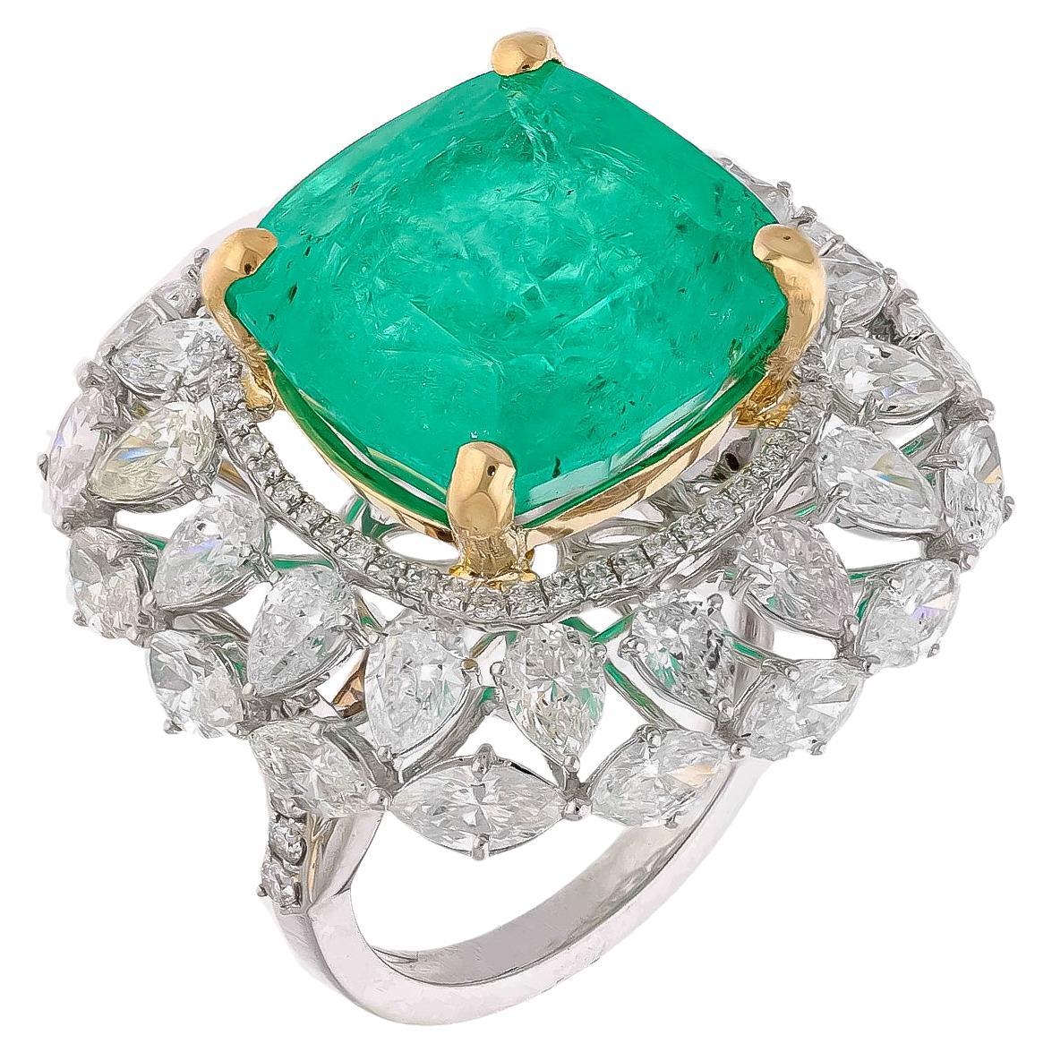 Big Fancy Flower Shaped with Diamonds and Columbian Emeralds Ring For ...
