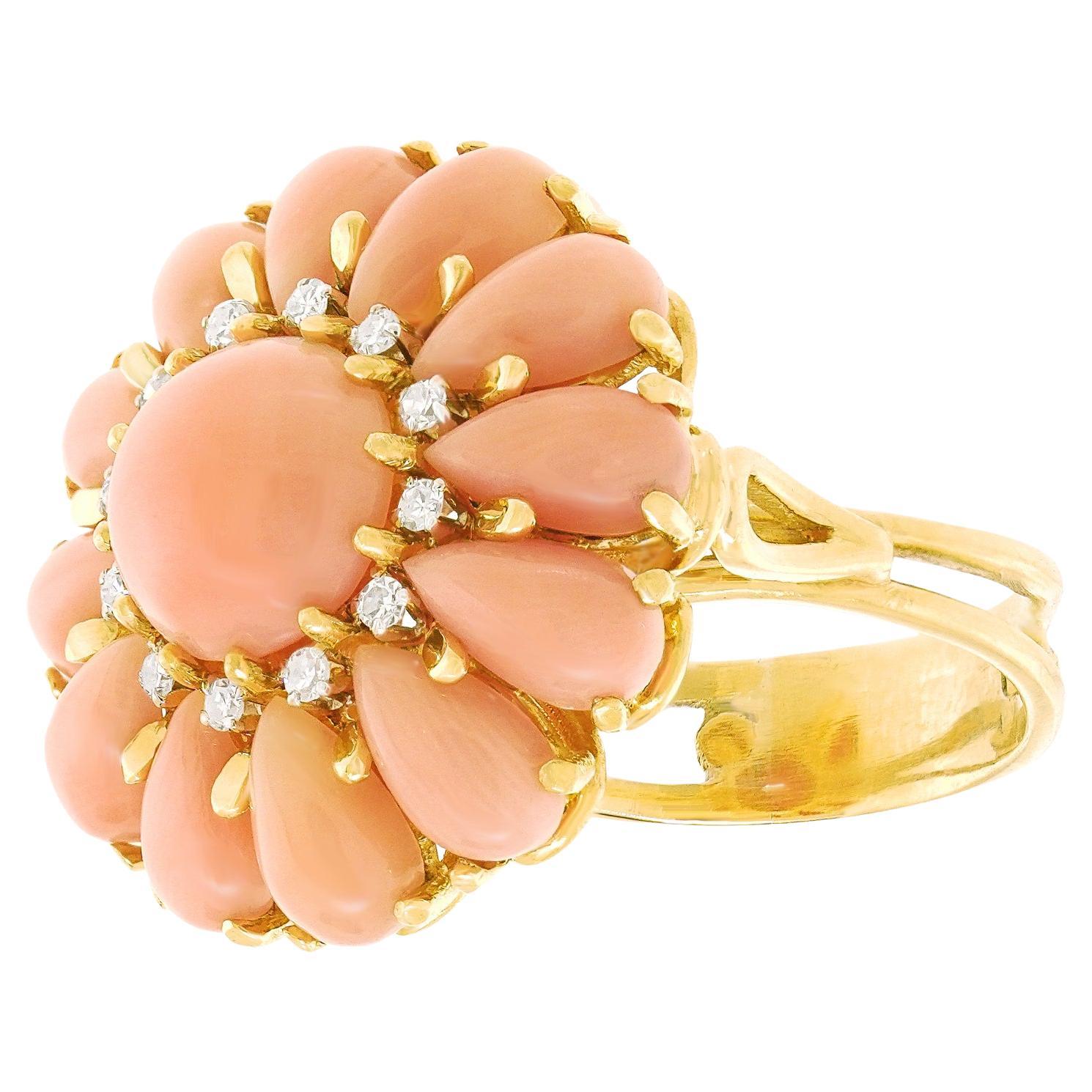 Natural Coral and Diamond Ring For Sale at 1stDibs