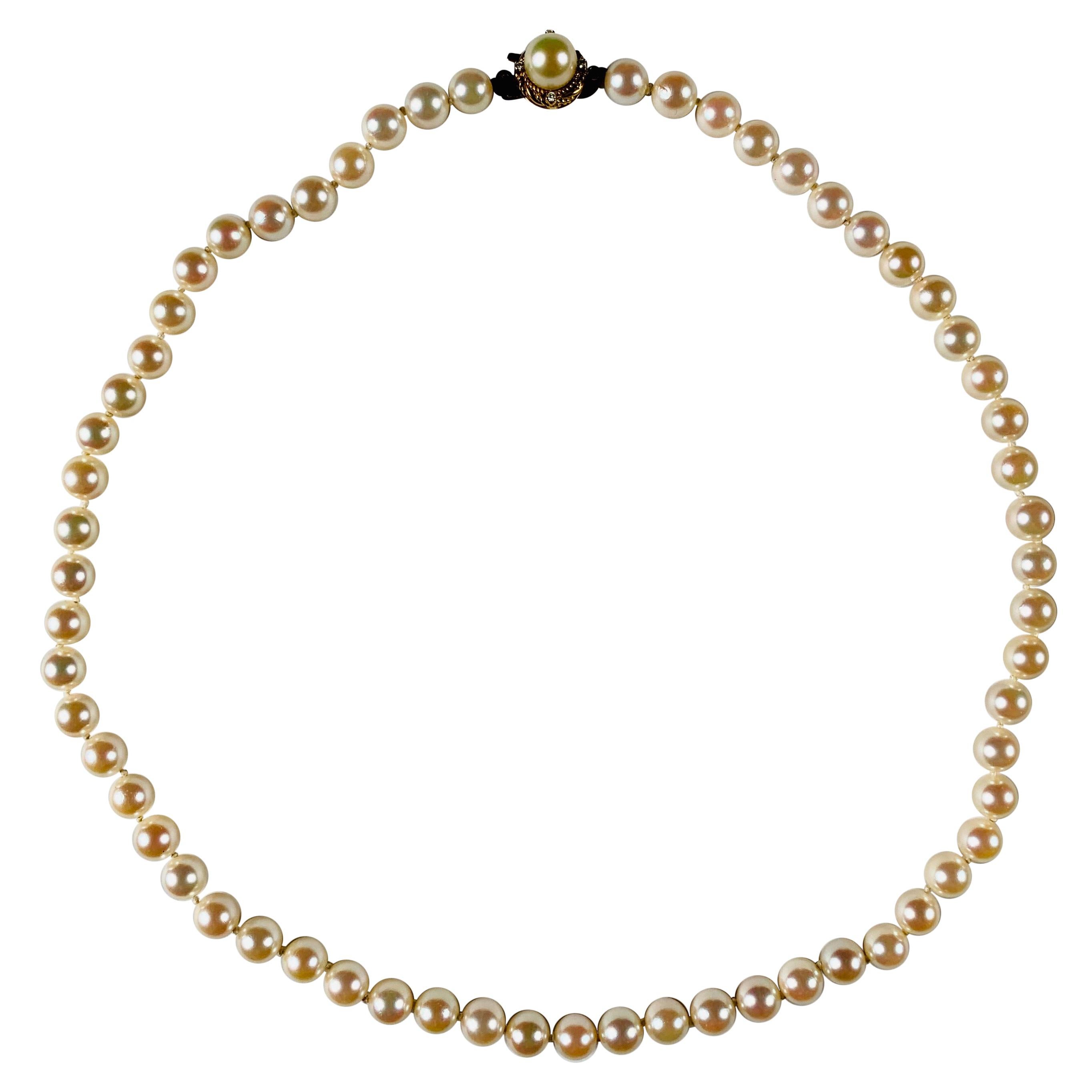 Diamond and Cultured Pearl Necklace For Sale at 1stDibs | white pearl ...