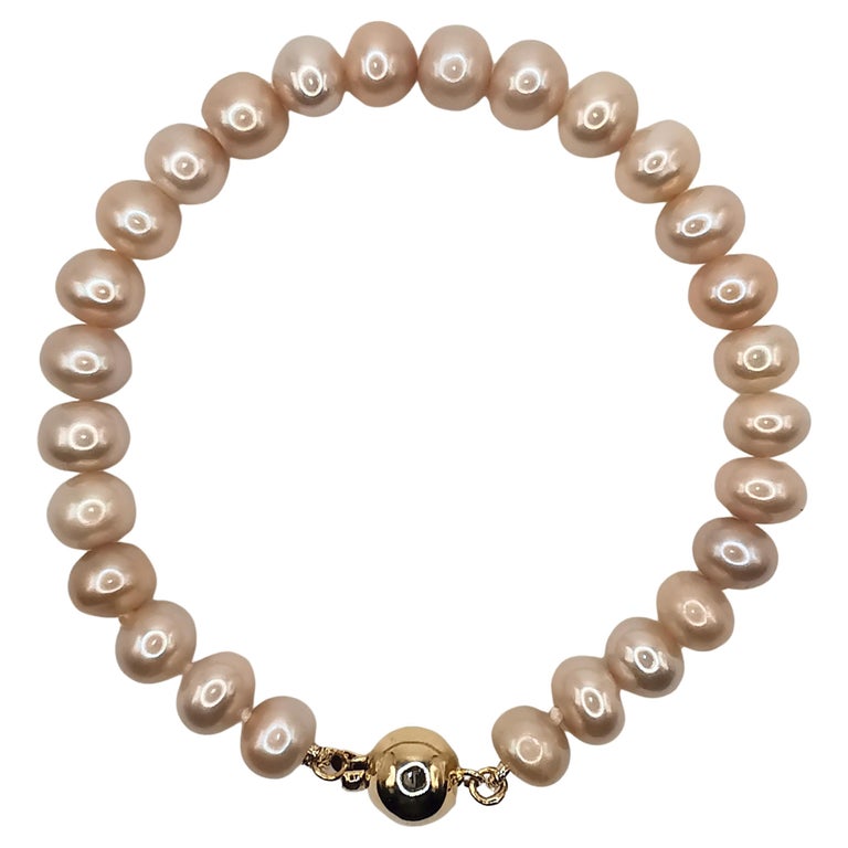 Natural Cultured Pink Pearl Bracelet with 14K Yellow Gold Clasp For ...