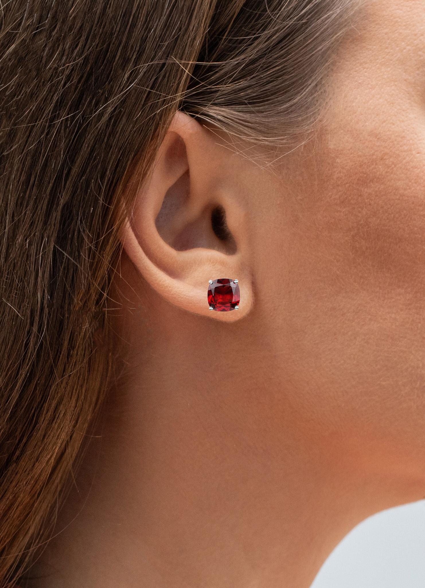 Natural Cushion Cut Red Garnet Stud Earrings 3 Carats Total For Sale at ...
