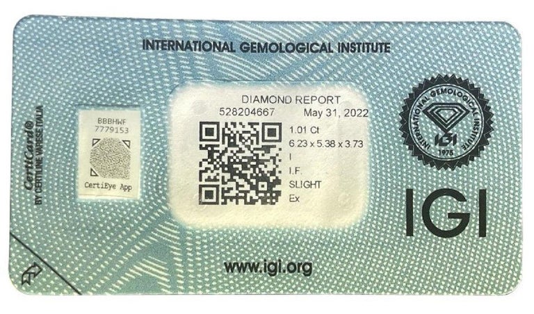 Natural Cushion Modified Brilliant Diamond with a 1.01 Carat I IF, IGI ...