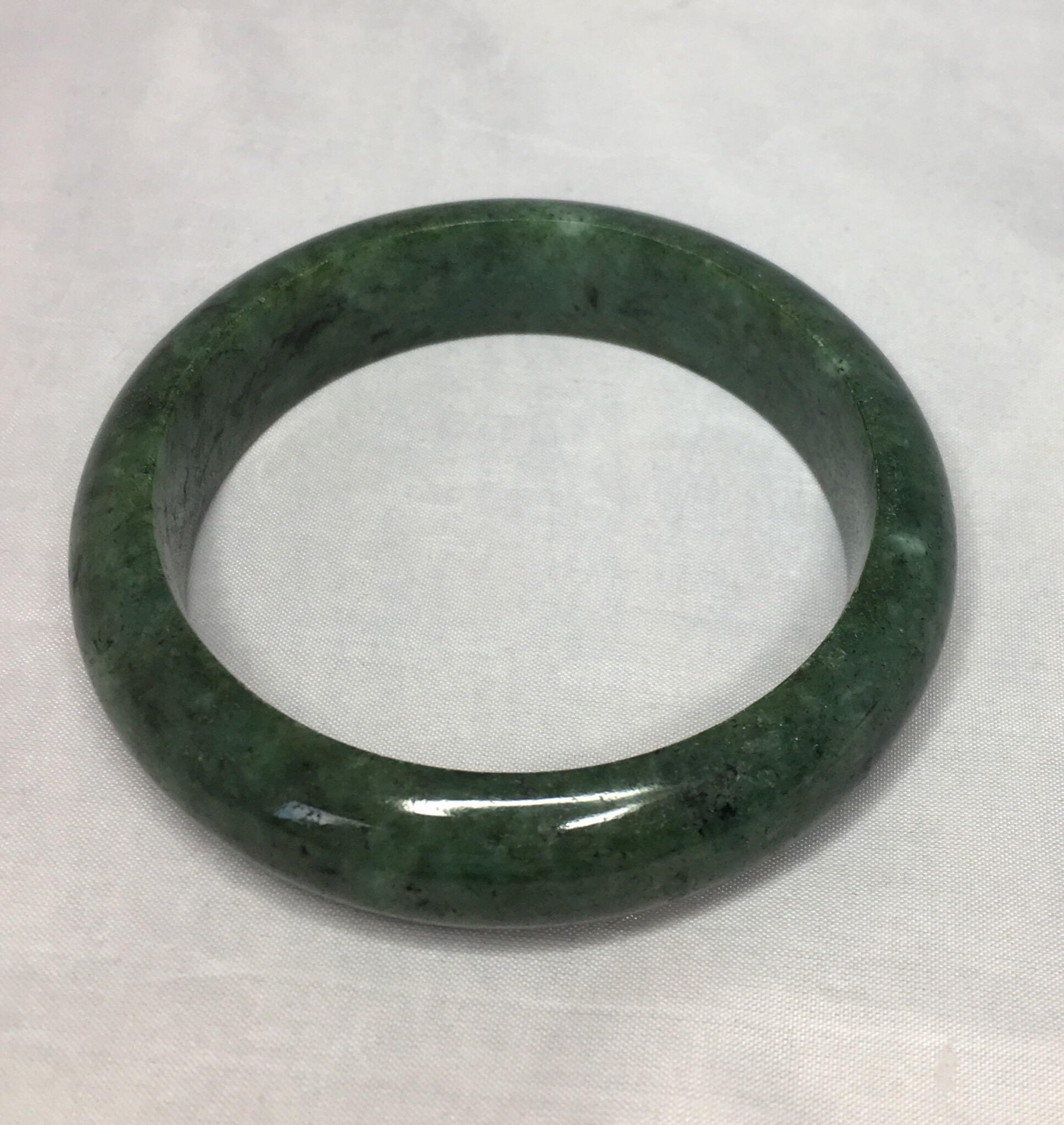 Natural Deep Green Jadeite Jade Bangle Bracelet Mottled Green 88.5g at ...