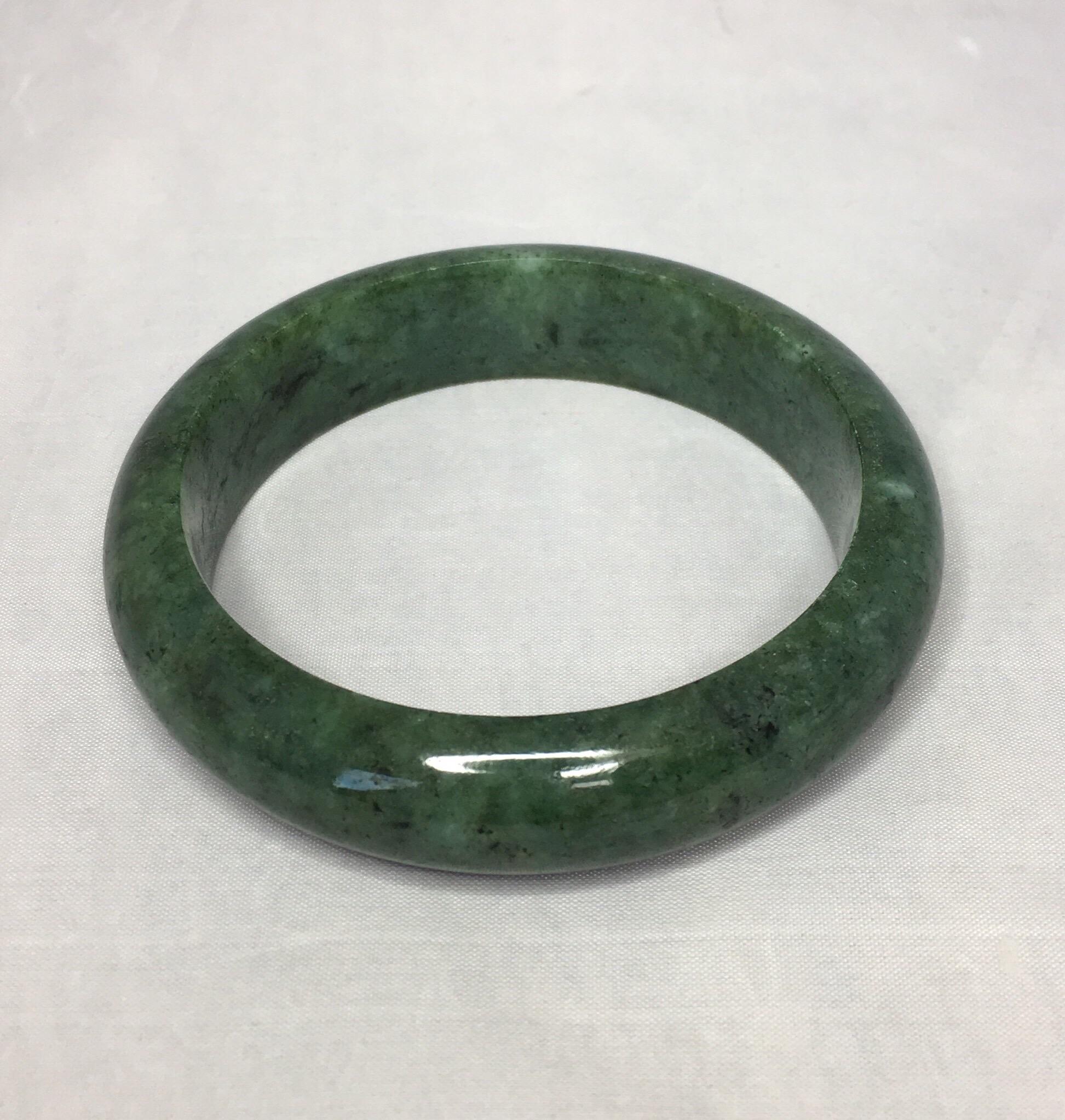 Natural Deep Green Jadeite Jade Bangle Bracelet Mottled Green 88.5g at ...