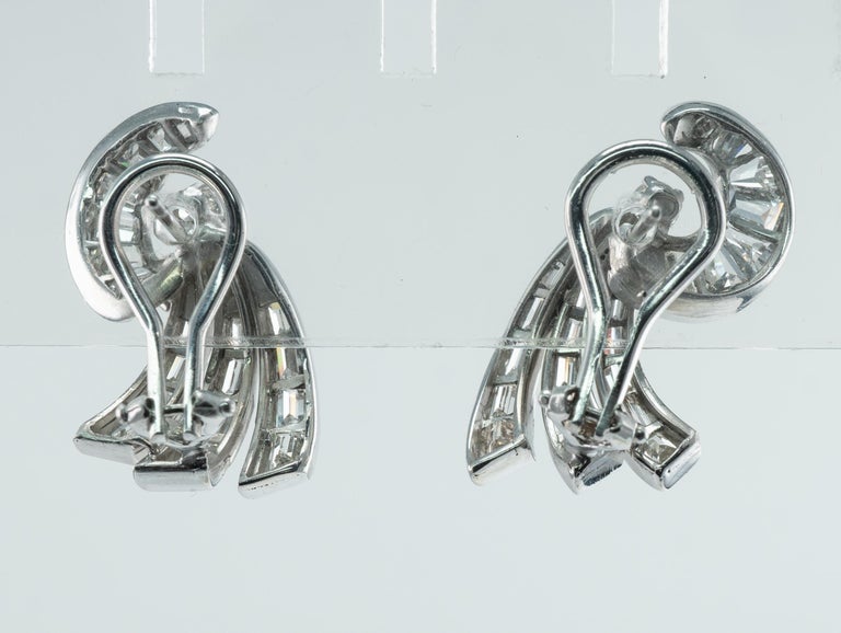 Natural Diamond Earrings 14K White Gold Omega Locks Art Deco For Sale ...