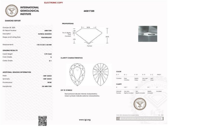 Natural Diamond in a 0.70 Carat D SI1, GIA Certificate For Sale at 1stDibs