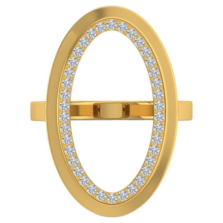 Natural Diamond Pave Oval Shape Ring 18 Karat Yellow Gold Handmade Fine ...