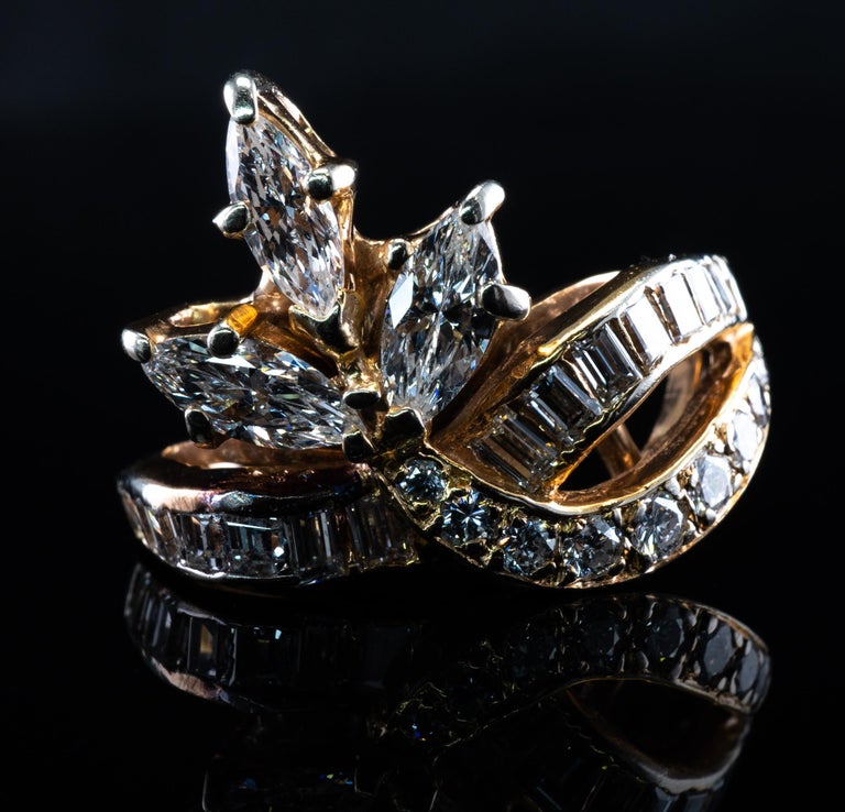 Natural Diamond Ring 14k Yellow Gold Marquise Round 1.81 Cttw For Sale ...