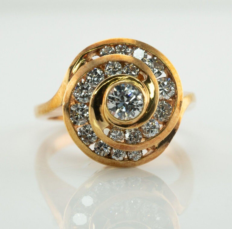 Natural Diamond Ring 18k Gold Spiral Vintage For Sale at 1stDibs