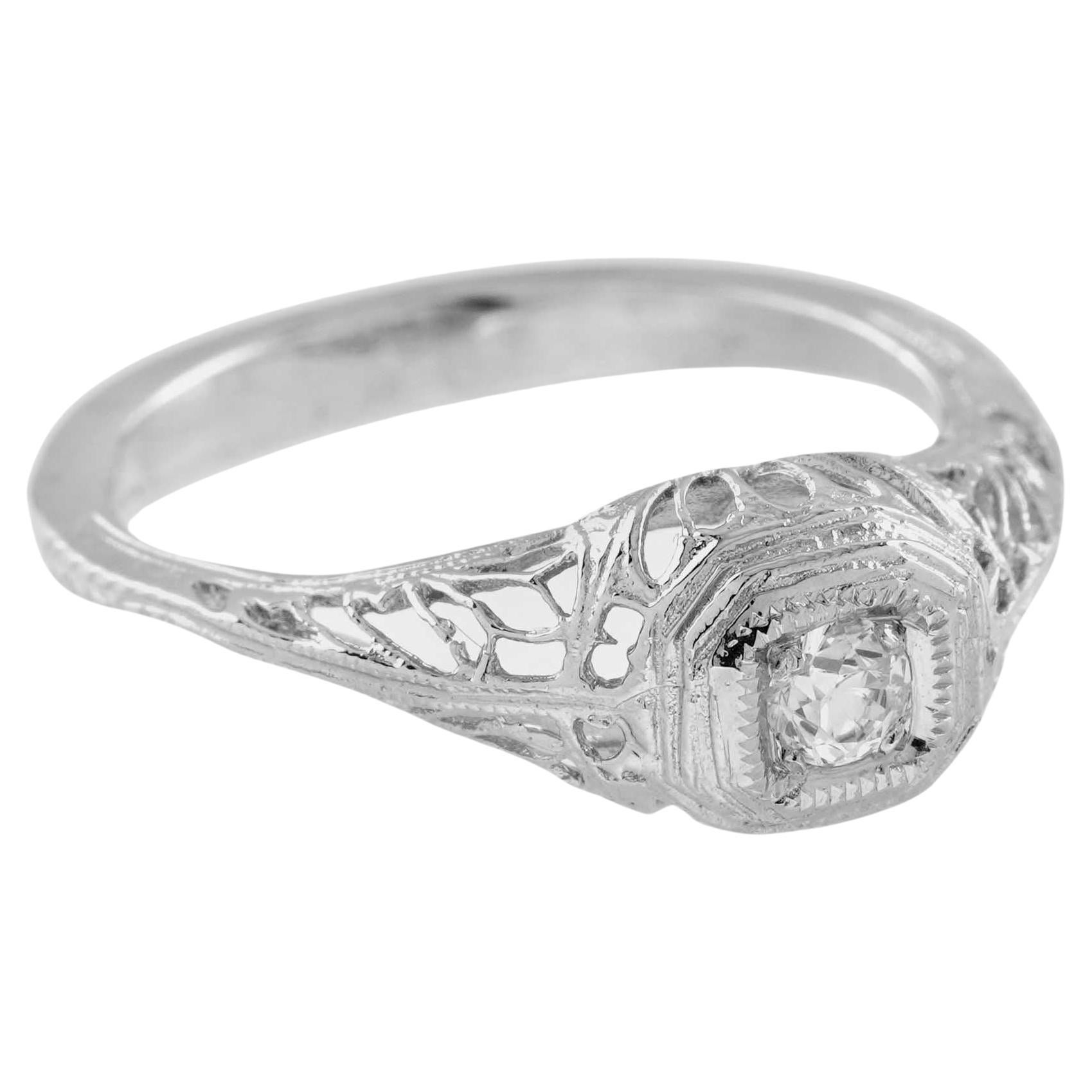 Customizable Natural Diamond Vintage Style Filigree Engagement Ring in ...