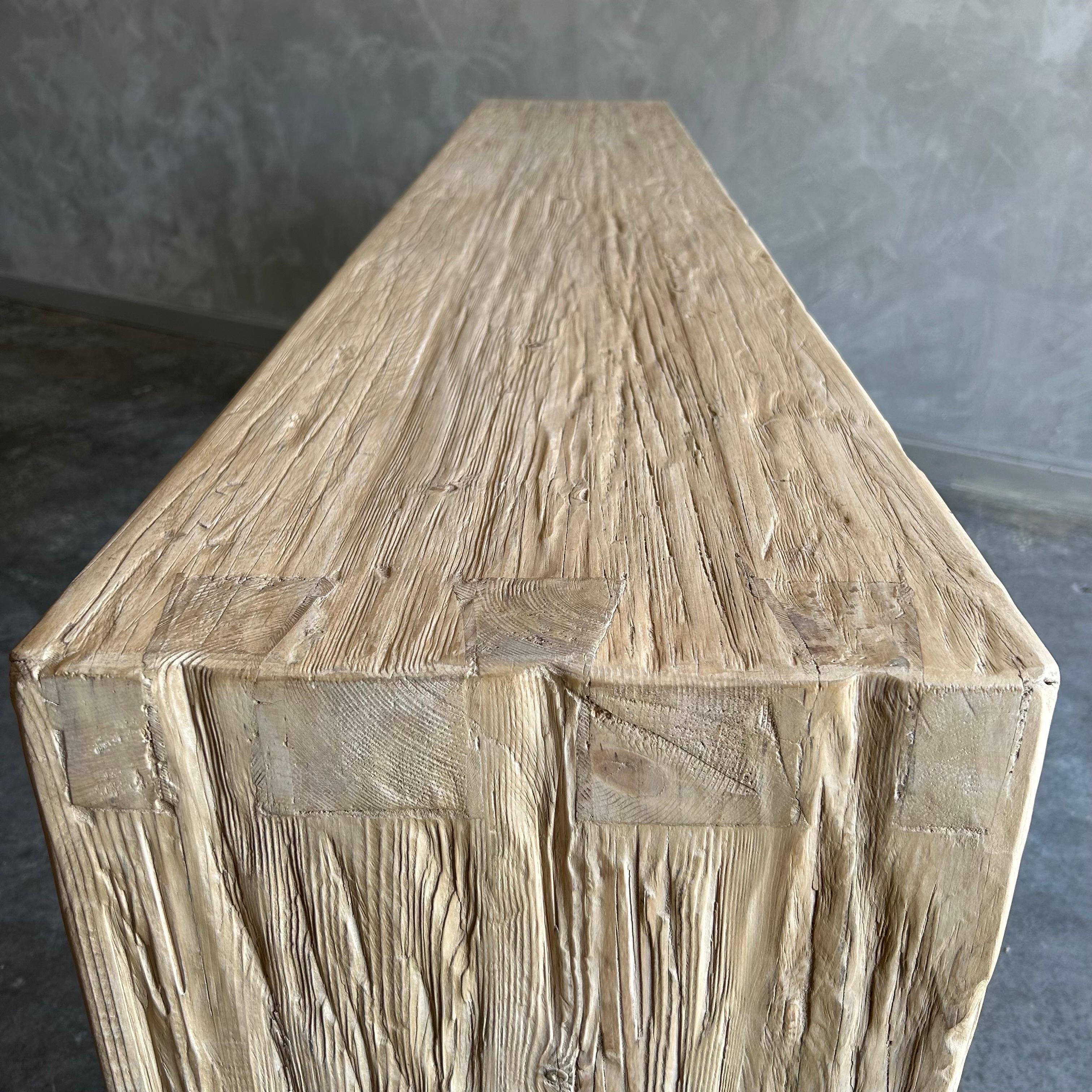 Natural Elm Wood Reclaimed Waterfall Style Console Table For Sale at ...