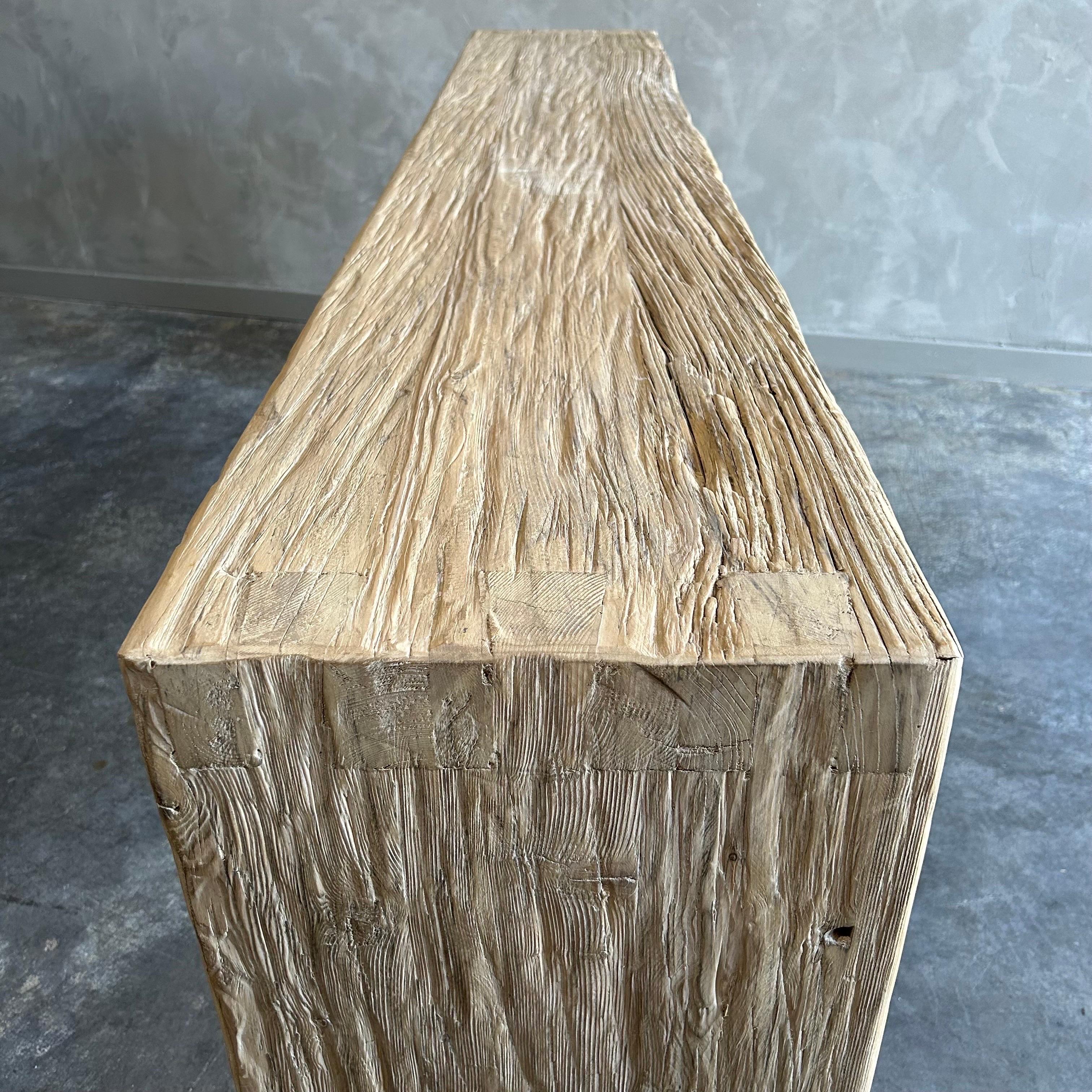 Natural Elm Wood Reclaimed Waterfall Style Console Table For Sale at ...
