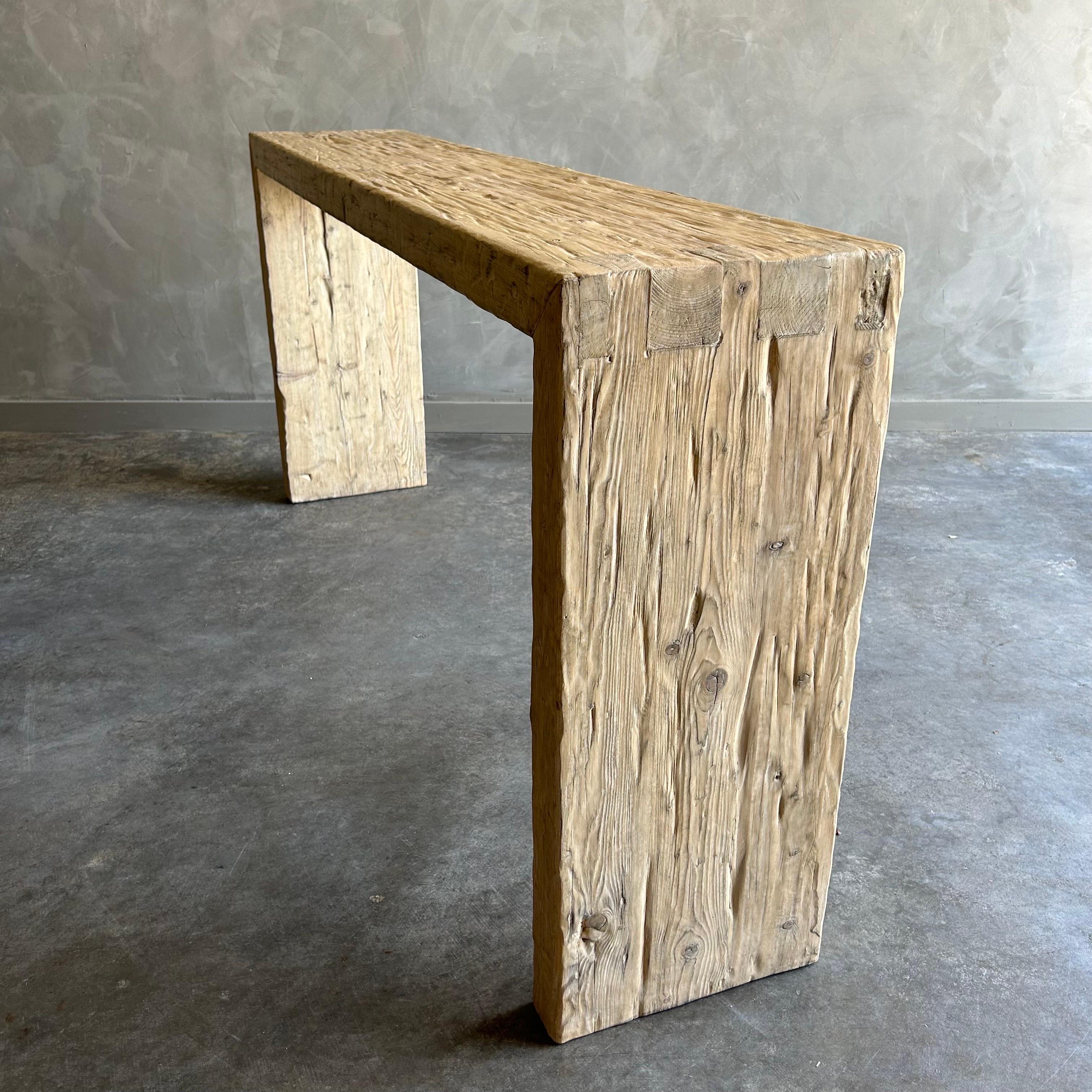 Natural Elm Wood Reclaimed Waterfall Style Console Table For Sale at ...