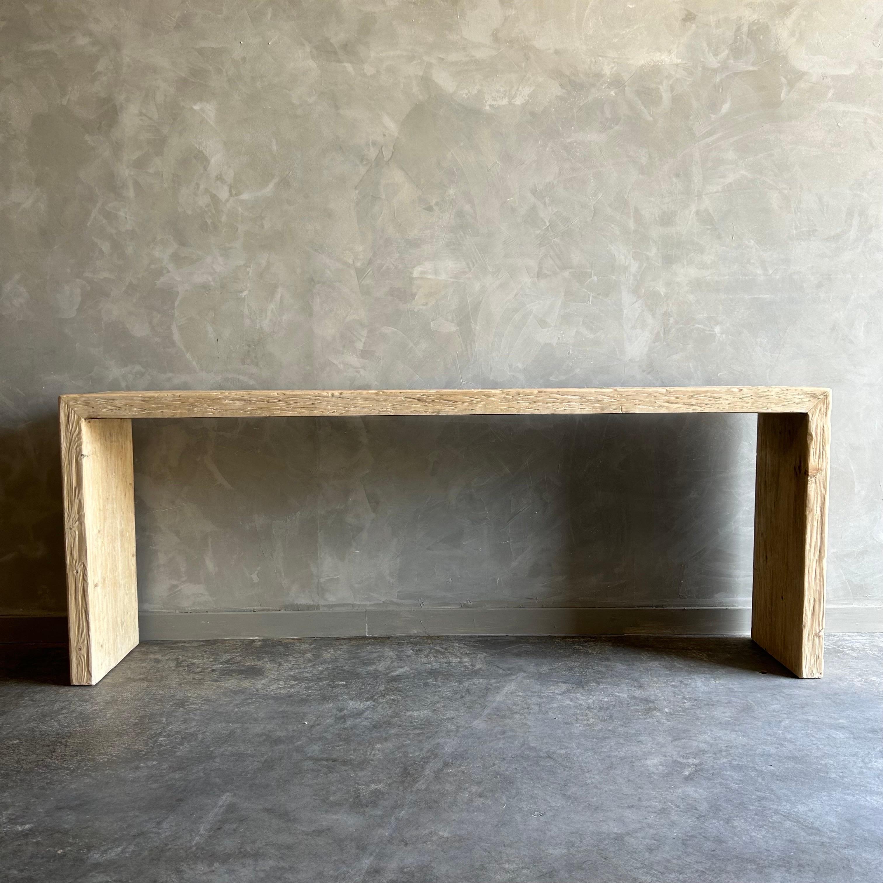Natural Elm Wood Reclaimed Waterfall Style Console Table at 1stDibs