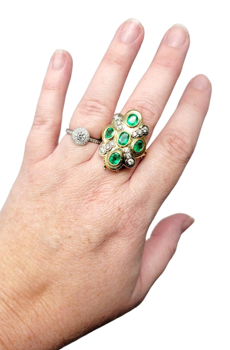 Natural Emerald and Diamond Convertible Ring / Pendant in 18 Karat ...