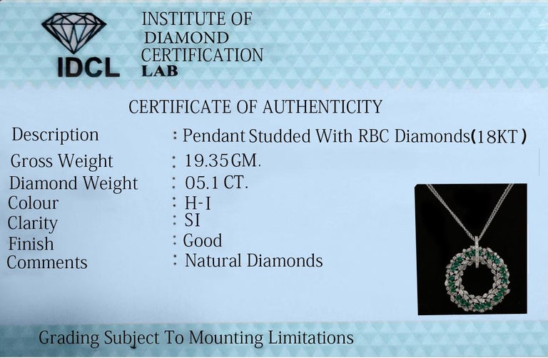 Natural Emerald Circle Pendant Diamond Necklace 14 Karat White Gold ...