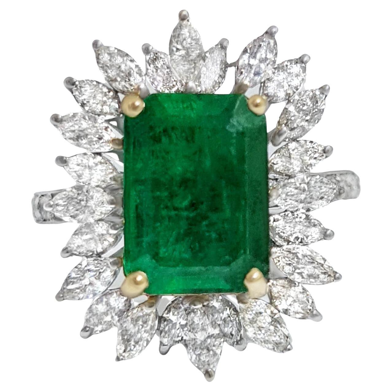Important Natural Emerald Ring Diamond Double Halo 5.36 Carats 18K Gold ...