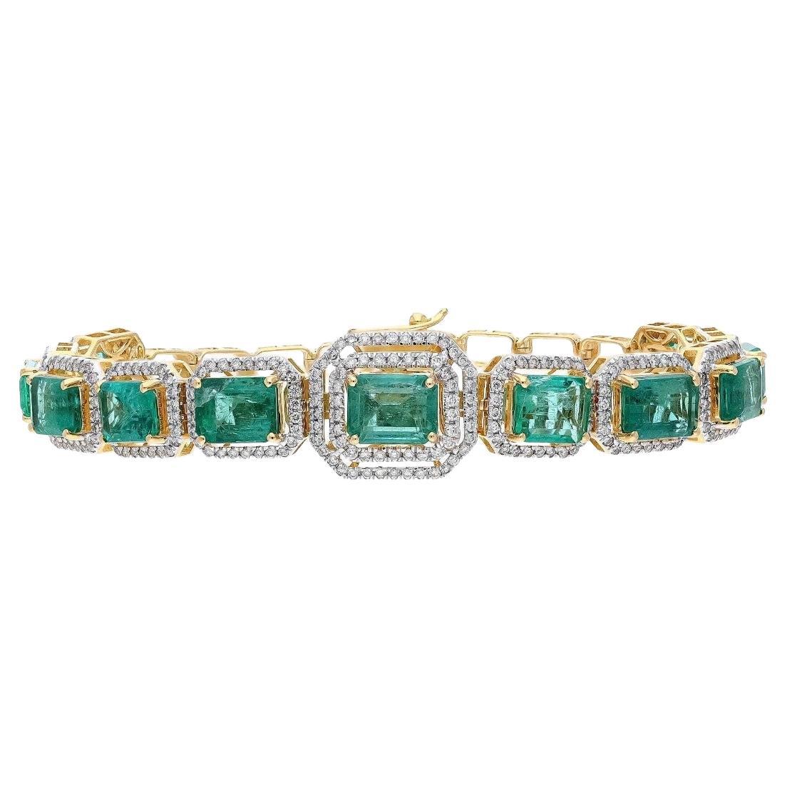 Natural Emerald and Diamond Bracelet in 18k Gold For Sale at 1stDibs