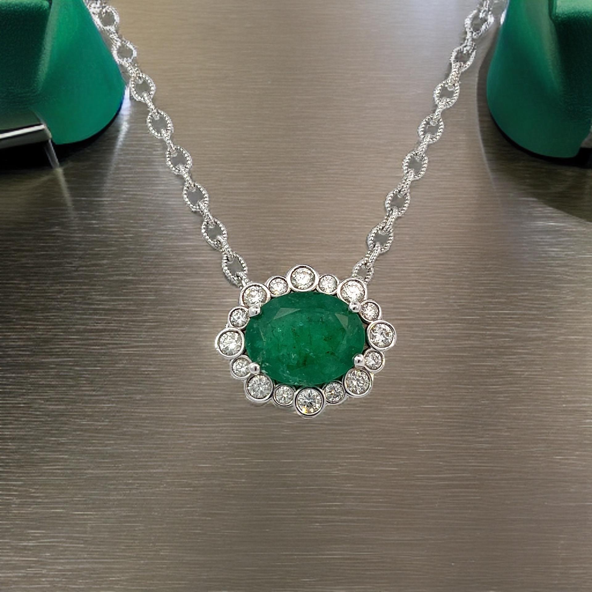 Natural Emerald Diamond Pendant With Chain 18" 14k WG 6.42 TCW ...