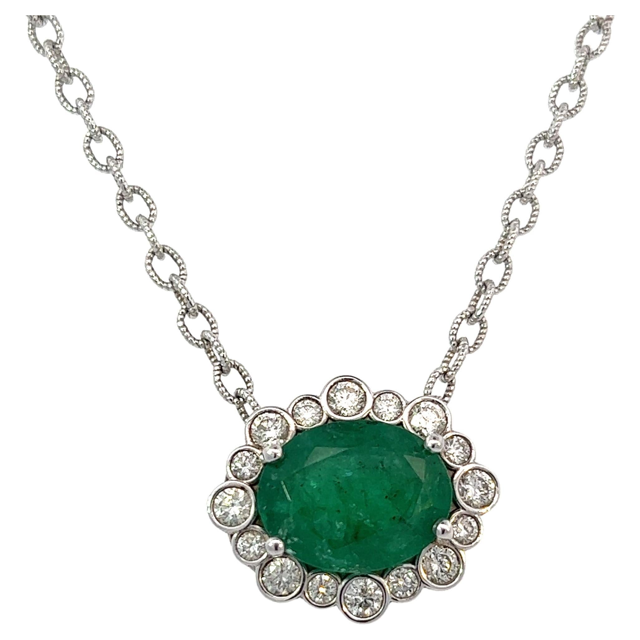 Natural Emerald Diamond Pendant With Chain 18" 14k WG 6.42 TCW ...