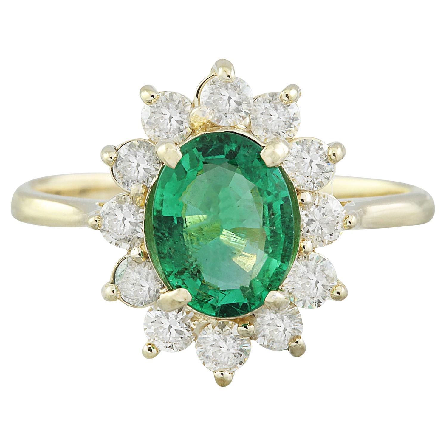 Natural Emerald Diamond Ring in 14 Karat Solid Yellow Gold For Sale at ...
