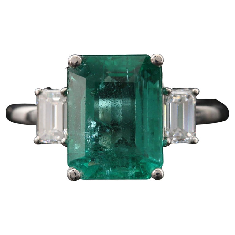 Customizable Art Deco 4 CT Certified Natural Emerald and Diamond ...
