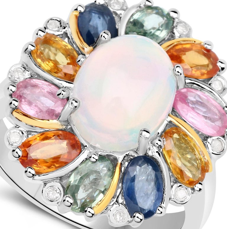 Natural Ethiopian Opal and Multi Colored Sapphires 3.90 Carat Cocktail ...