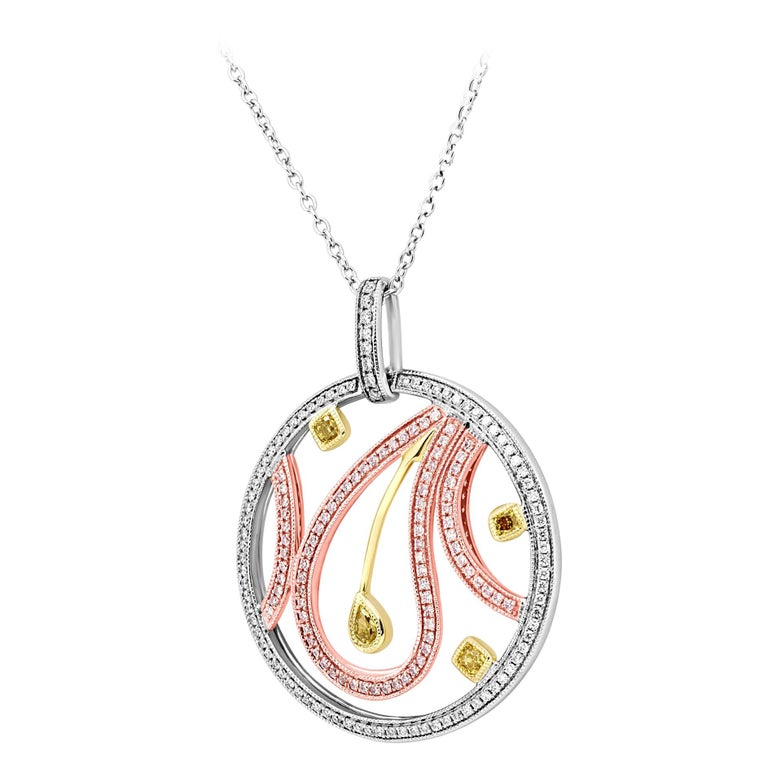 Natural Fancy Color and Pink Diamond Three Color Gold Medallion Pendant ...
