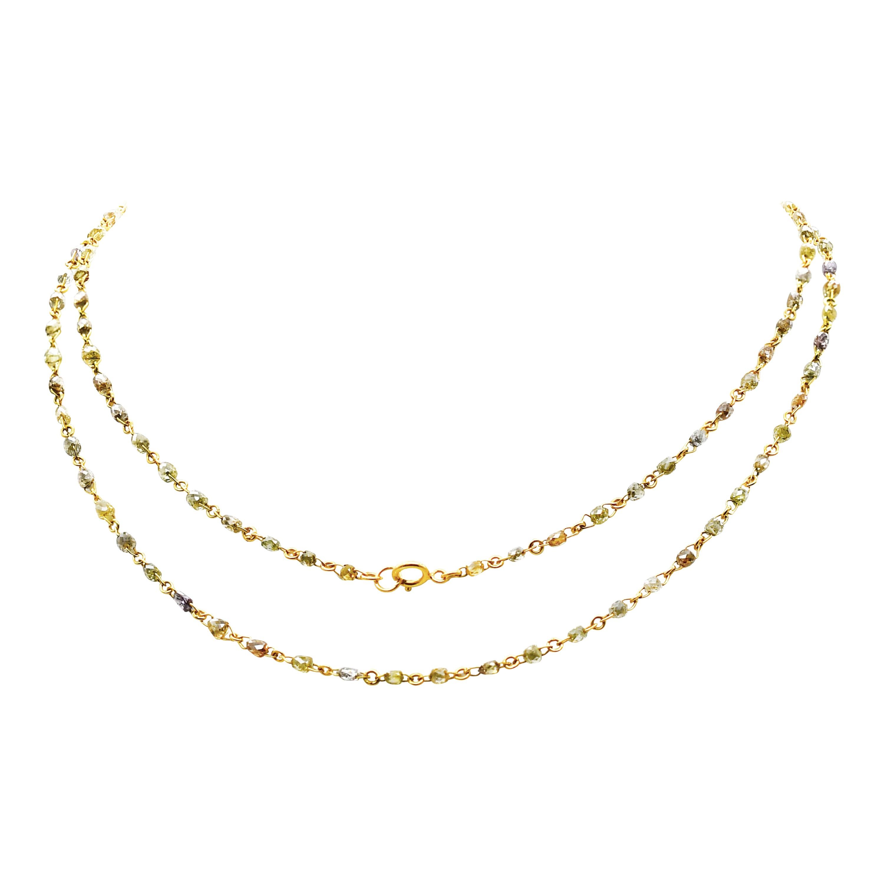 Natural Fancy Color Briolette Diamond Necklace Chain Set in 18 Karat ...