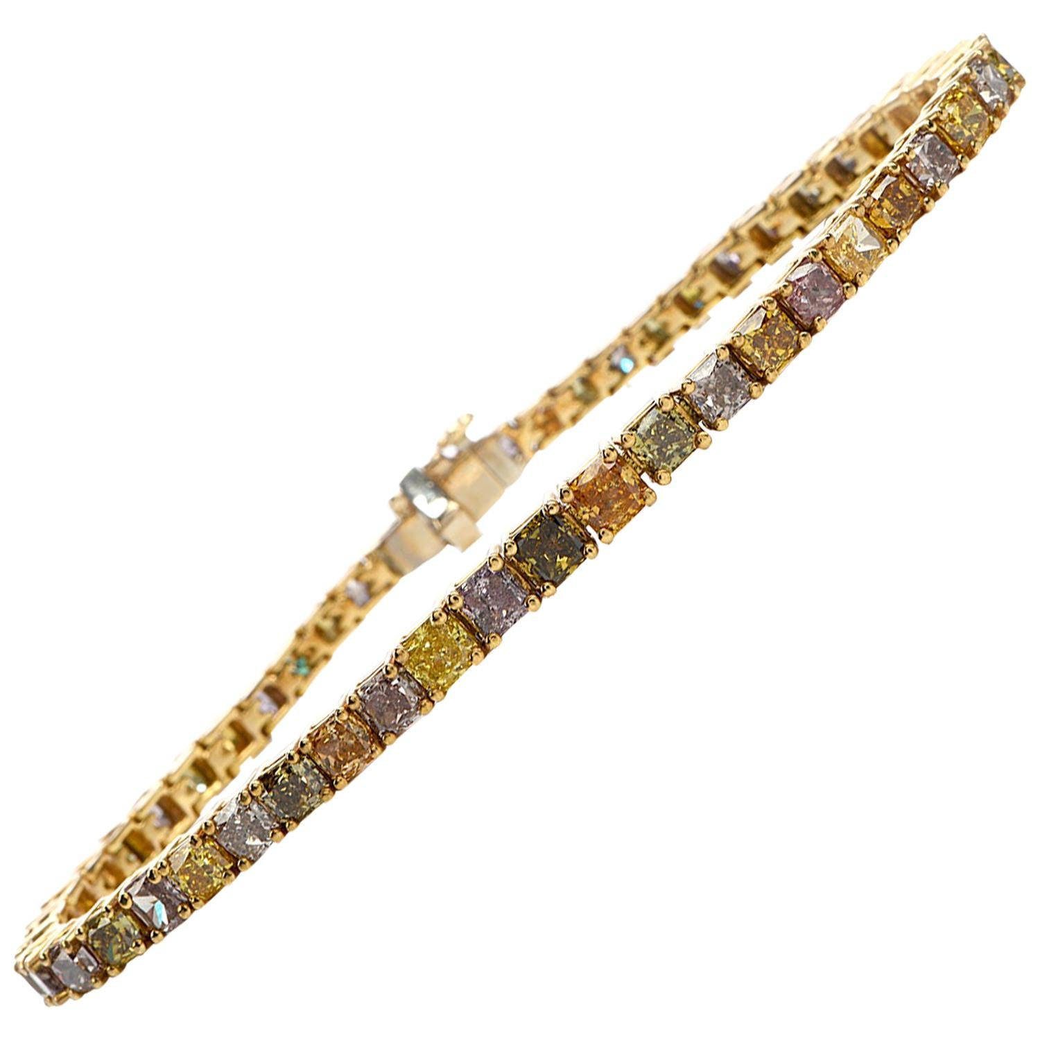 Rainbow Multi-Color Stones Gold Tennis Bracelet at 1stDibs | multi ...