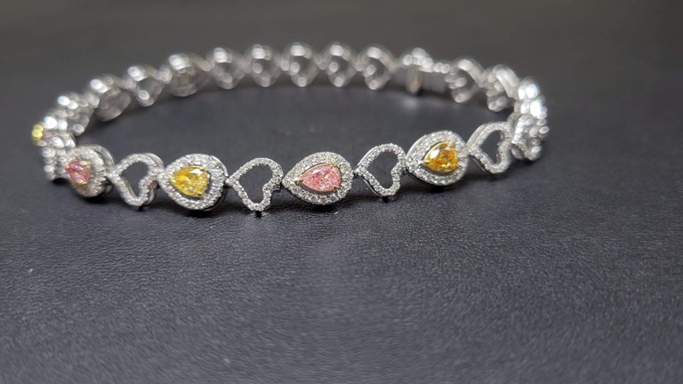 Natural Fancy Color Diamond Hearts Bracelet For Sale at 1stDibs