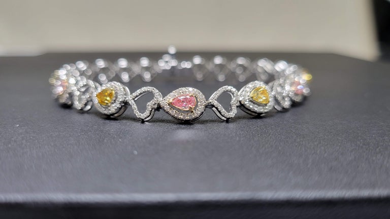 Natural Fancy Color Diamond Hearts Bracelet For Sale at 1stDibs