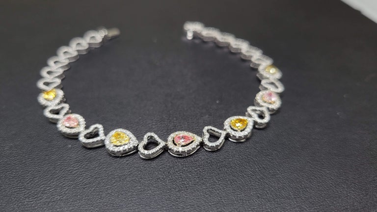 Natural Fancy Color Diamond Hearts Bracelet For Sale at 1stDibs