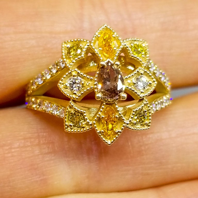 Natural Fancy Diamond Ring Purple Pink Green Yellow Orange Blue Gray 18 ...