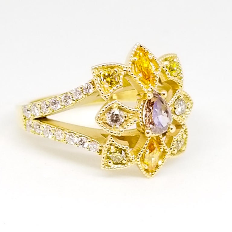 Natural Fancy Diamond Ring Purple Pink Green Yellow Orange Blue Gray 18 ...