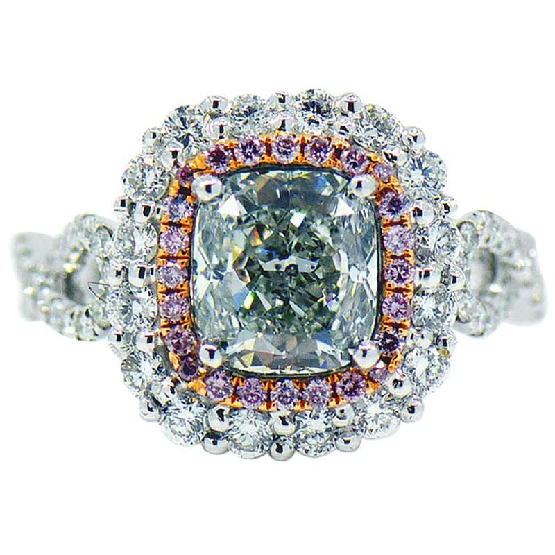 Natural Fancy Green and Pink Diamond Ring, 3.57 ctw. 18K With GIA ...