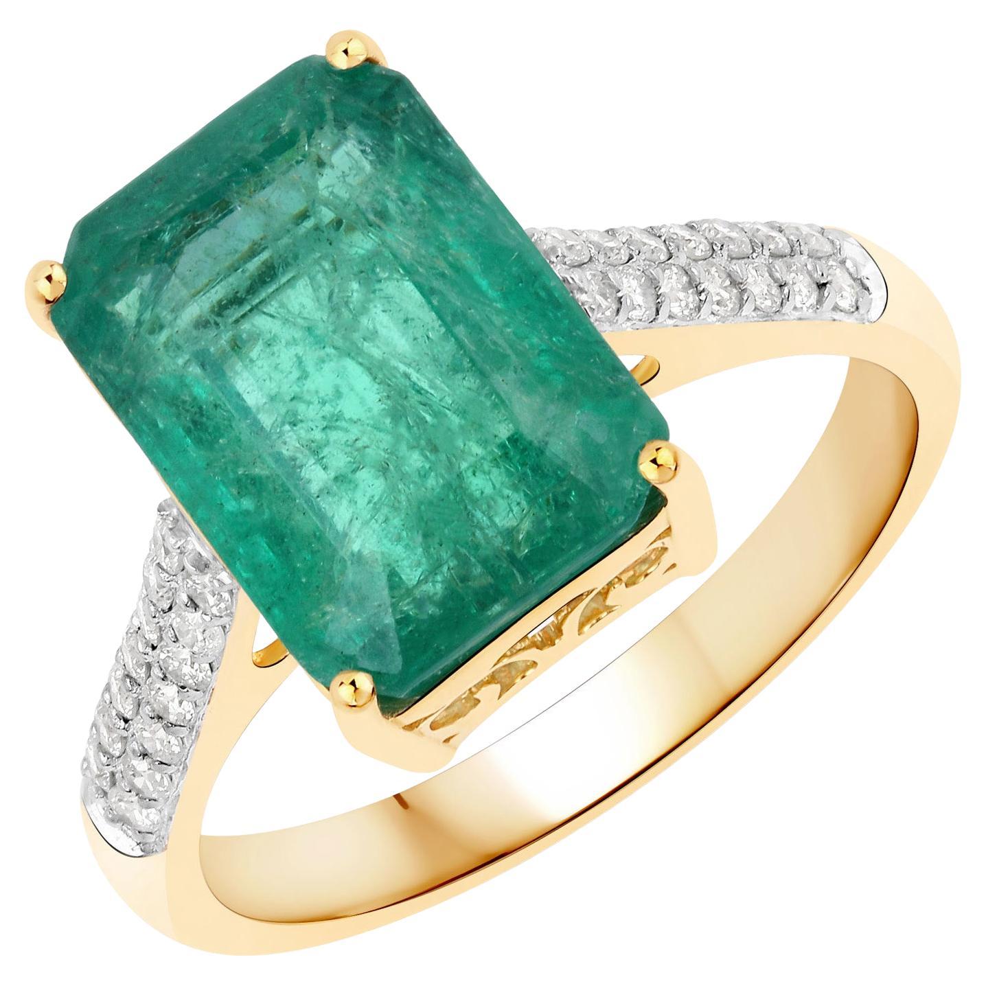 Natural 2.55 Carat Zambian Emerald and Diamond Bridge Ring 14k Yellow ...
