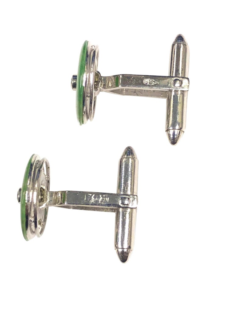 Natural Fine Green Jade White Gold and Diamond Cufflinks at 1stDibs