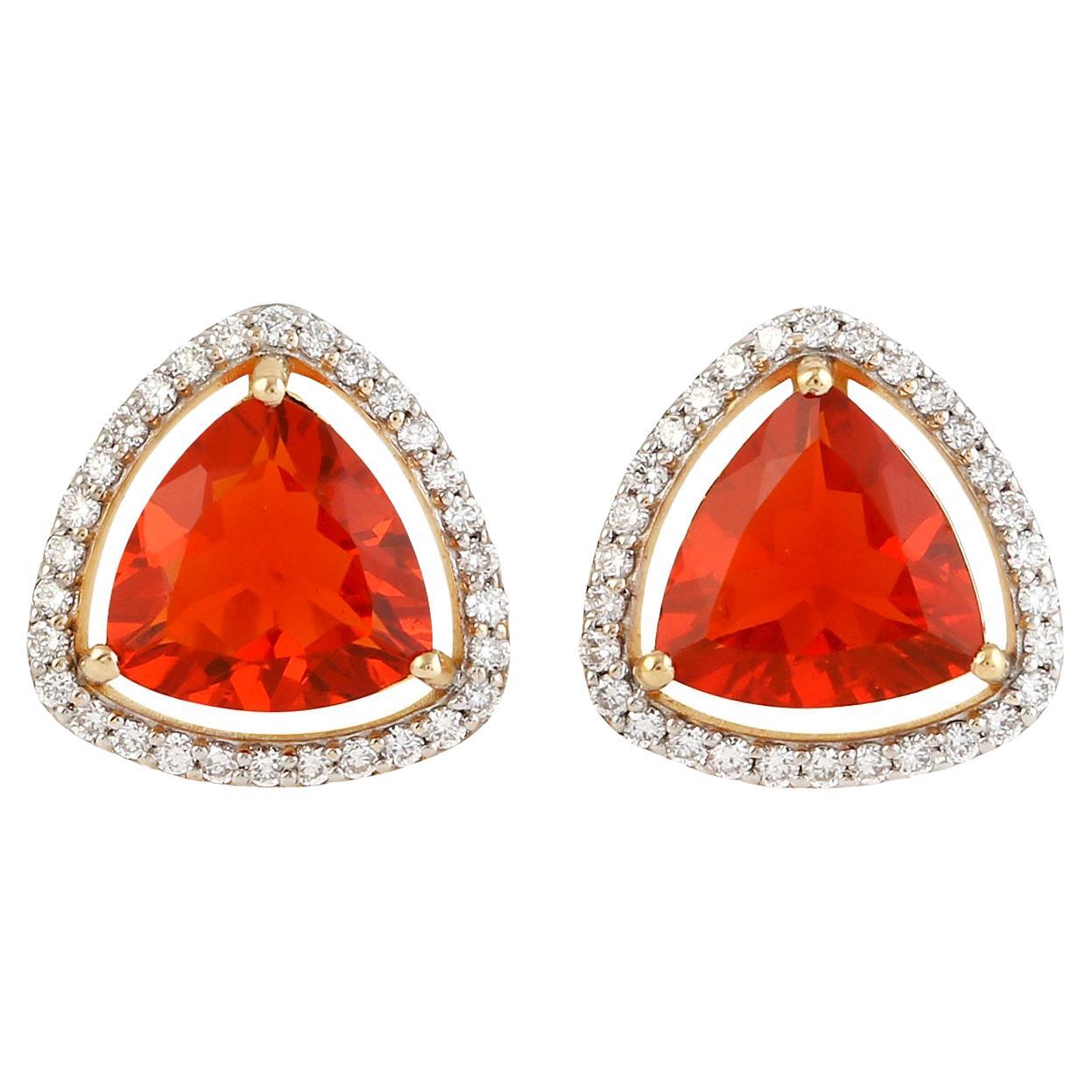 Black Gold Earrings Featured Two Big Fire Opal and Diamonds For Sale at ...