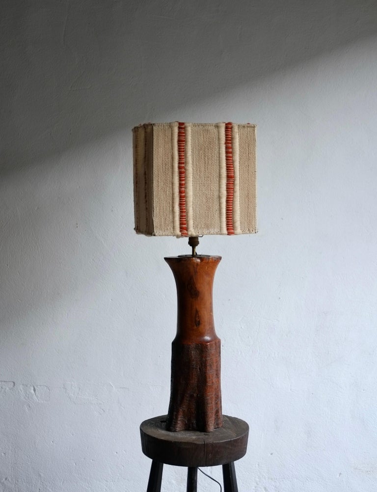 Natural Freeform Wood Lamp with Stitched Cotton Shade For Sale at 1stDibs