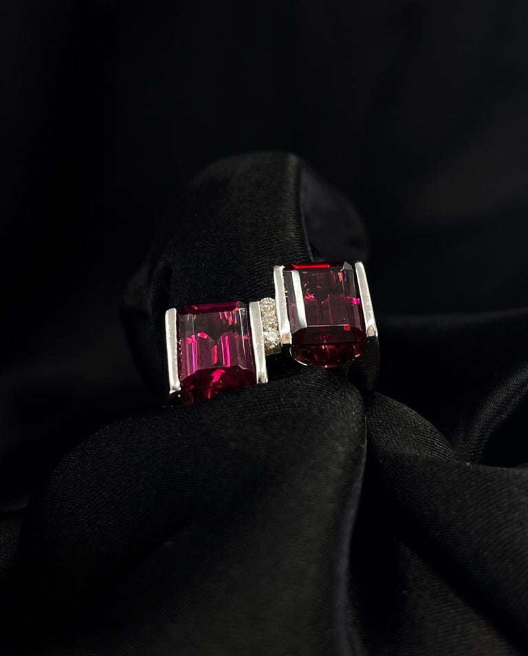 Natural Garnet 7 Carat Octagon and Diamond Ring, 14K Gold For Sale at ...