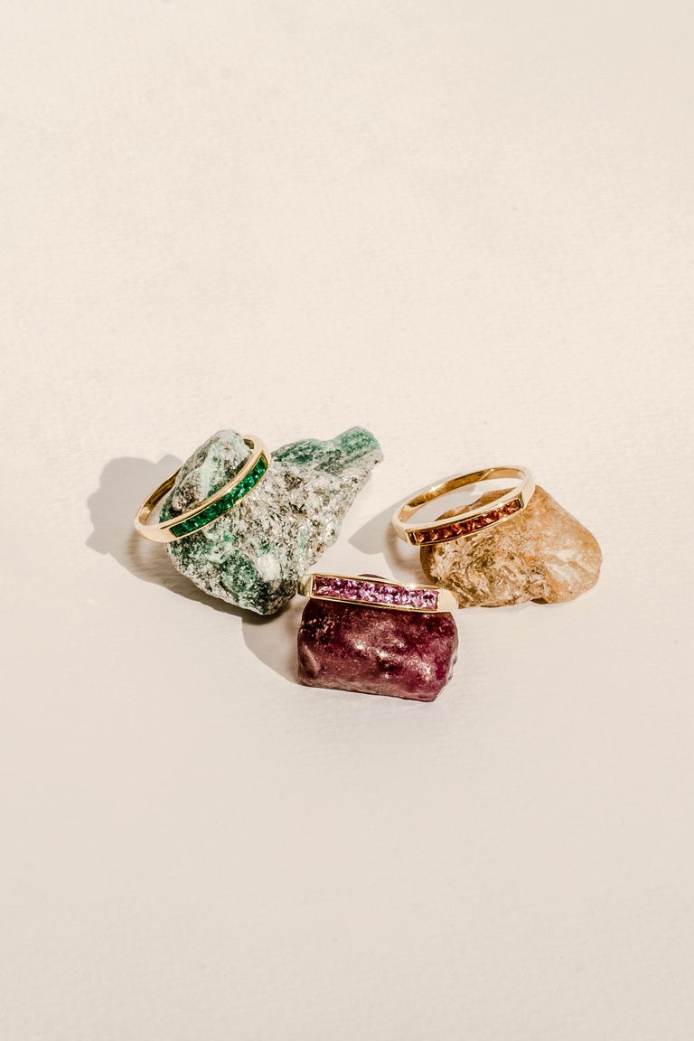 Natural Gemstone Half Band, 18k Solid Gold Emerald Band, Channel ...